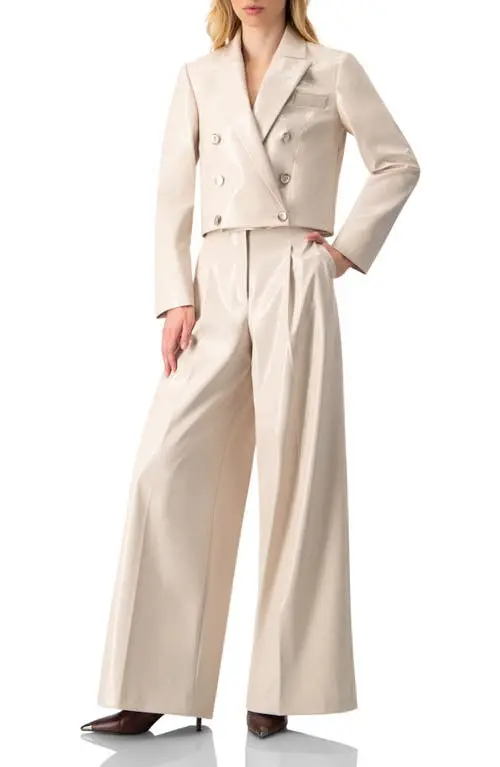 IVONNE Double-breasted Faux Leather Short Blazer - Ivory