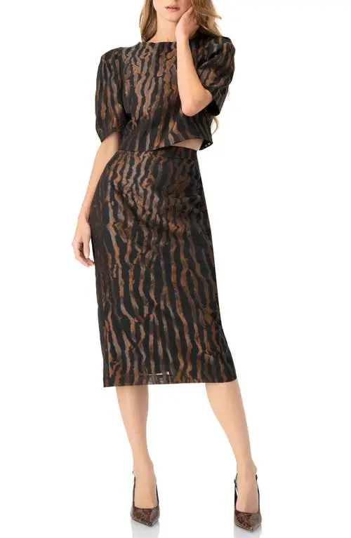 IVONNE Animal Print Midi Skirt With Back Slit