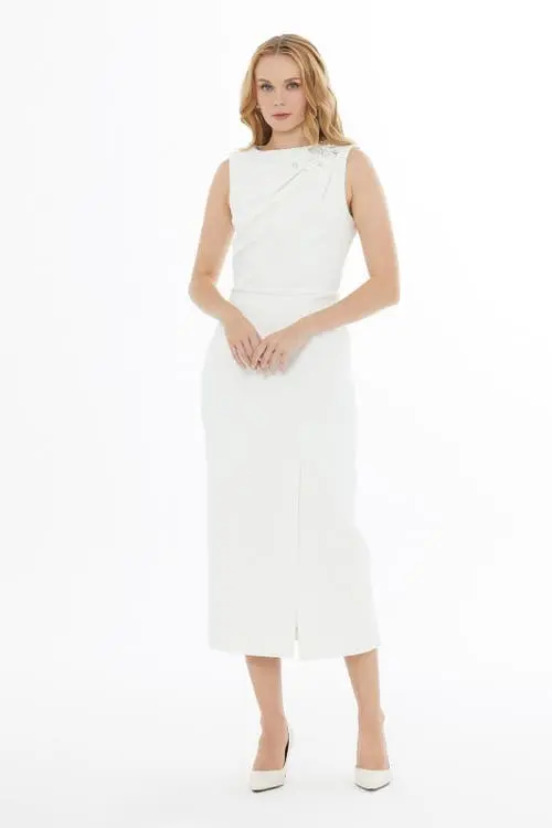 GIZIA Draped Shoulder Slit Dress