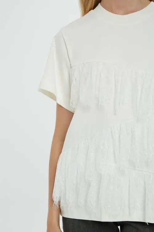 GIZIA Lace Detail Short Sleeve Cotton Blouse