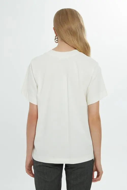 GIZIA Lace Detail Short Sleeve Cotton Blouse