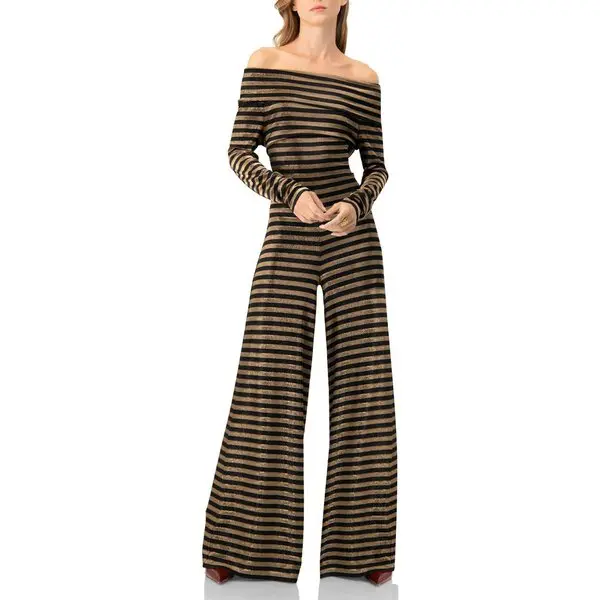 IVONNE Off-shoulder Striped Jumpsuit - Black