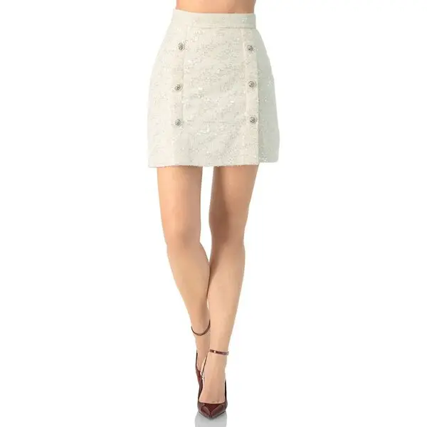 IVONNE Straight Skirt With Front Buttons And Sequins