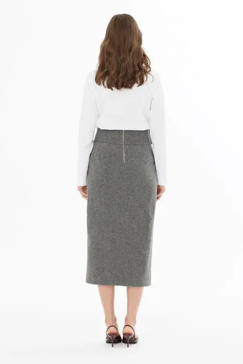 GIZIA Wool-blend Pencil Midi Skirt With Slit And Belt