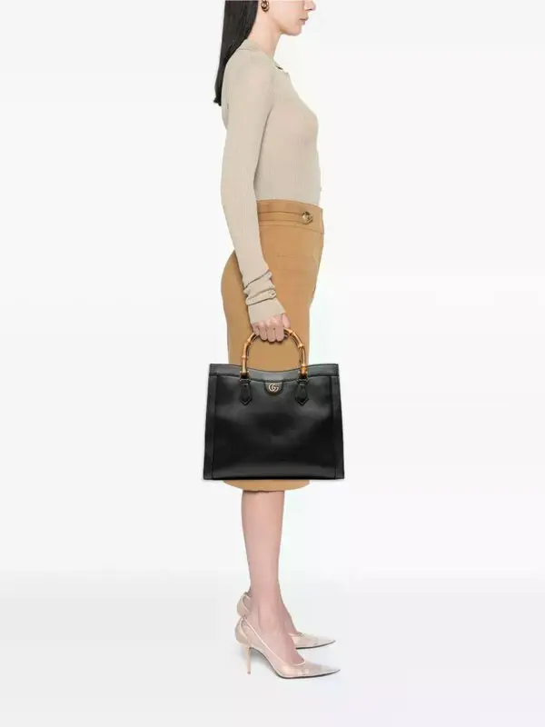 Gucci Diana Medium Bamboo Tote Satchel - Black