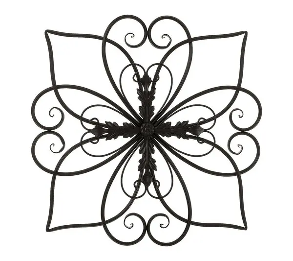 GLITZHOME 20'l Heart And Petal Iron Scroll Outd Oor Wall Decor - One-color