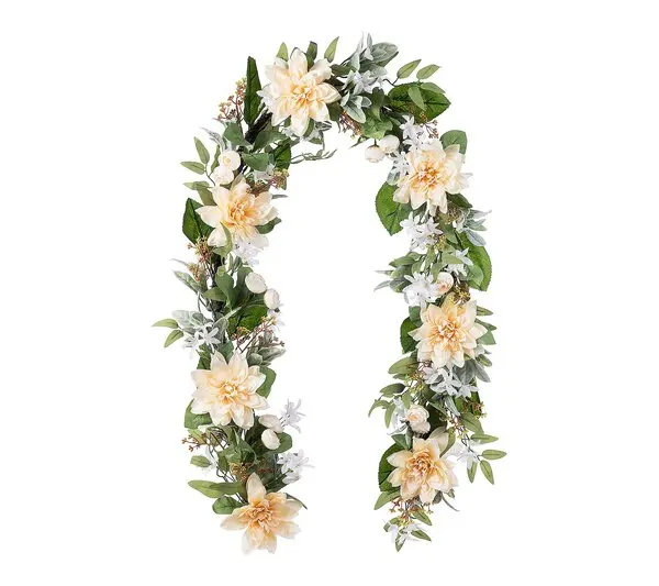 GLITZHOME 6ft Peach Dahlia Floral Garland - One-color