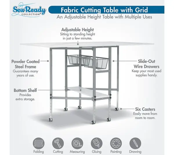 SEW READY Cutting Table With Sewing Board Grid