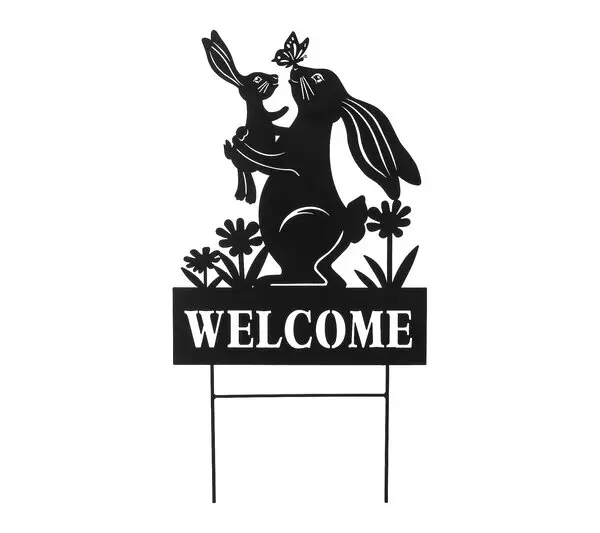 GLITZHOME 30' Metal Rabbit Silhouette Welcome G Arden Stake - One-color