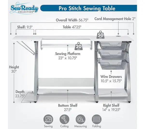 SEW READY Pro Stitch Sewing Machine, Hobby And Computer Table