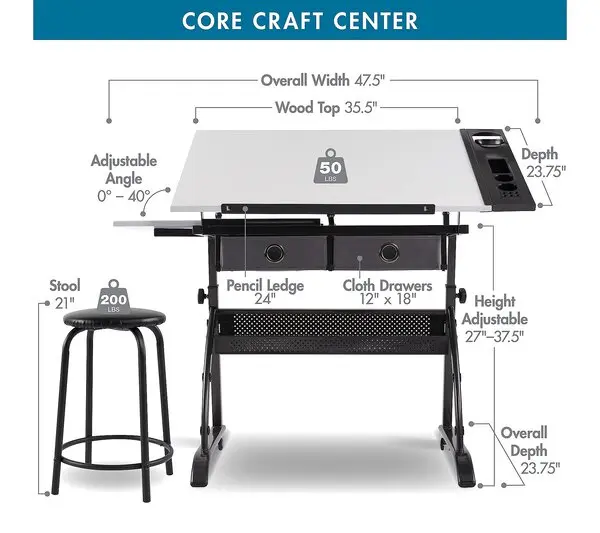 STUDIO DESIGNS HOME Studio Designs Core 2piece Adjustable Table W/s Tool