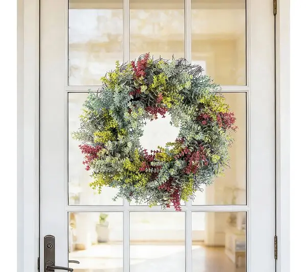 GLITZHOME 24'd Mixed Floral Eucalyptus Wreath