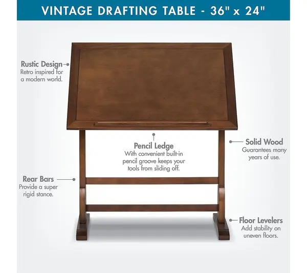 STUDIO DESIGNS HOME Studio Designs Vintag Solid Wood Draft Table W/ Adjust Top