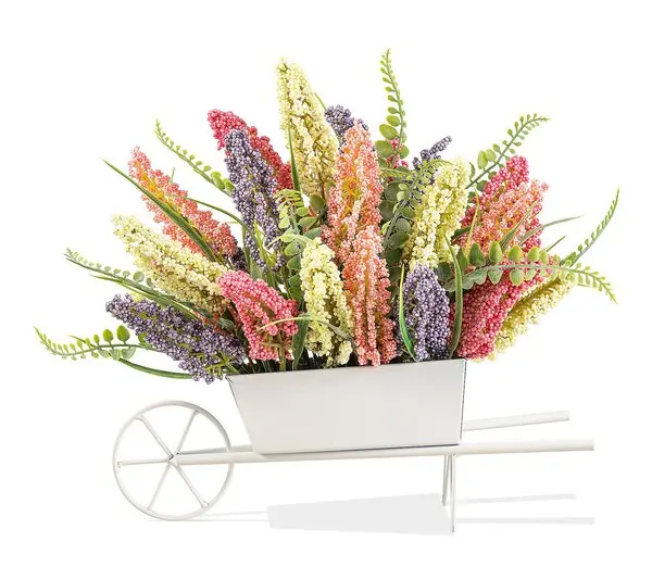 GLITZHOME Pink Purple Yellow Mixed Heather Cart Centerpiece - One-color