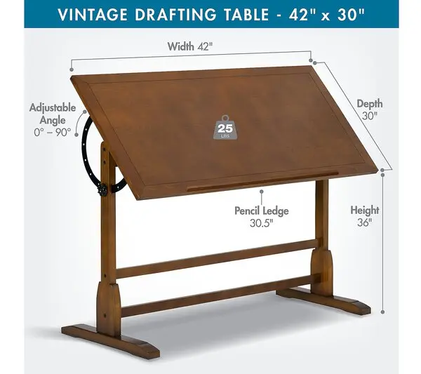 STUDIO DESIGNS HOME Studio Designs Vint.solid Wood Drawing Table W/adjust Top 42