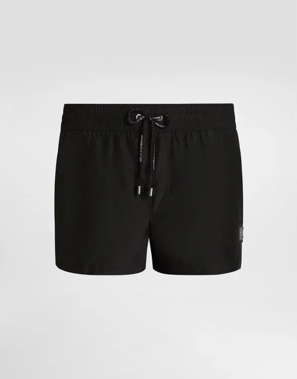Dolce & Gabbana Short Swim Trunks With Branded Tag - Black