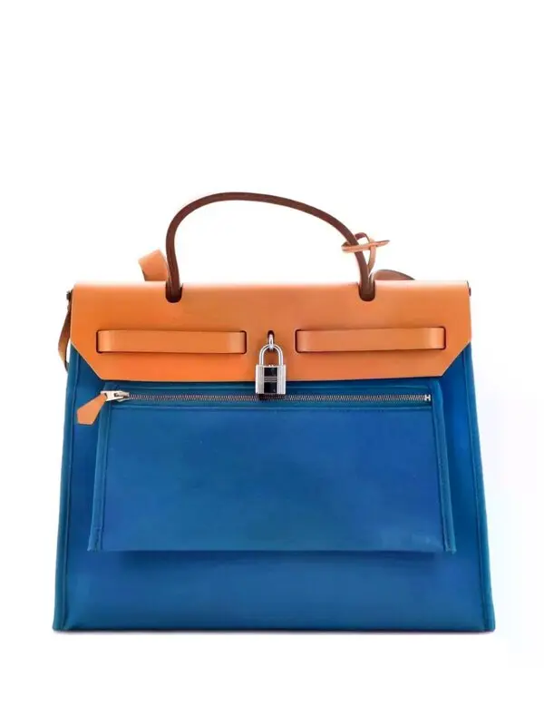Hermès Herbag Zip Leather And Toile 31 Shoulder Bag - Blue