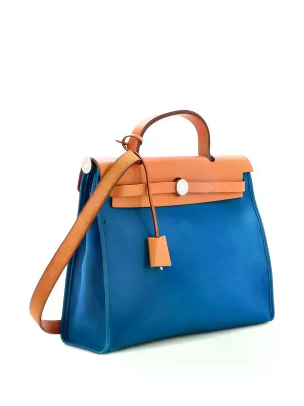 Hermès Herbag Zip Leather And Toile 31 Shoulder Bag - Blue