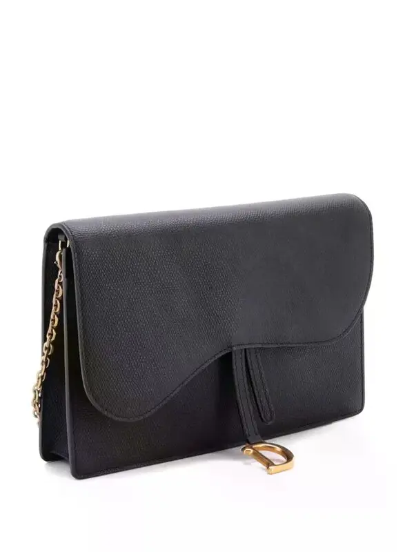 Dior Saddle Chain Leather Clutch Bag - Black