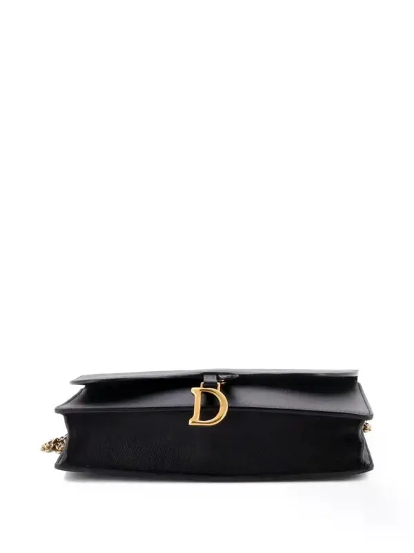Dior Saddle Chain Leather Clutch Bag - Black