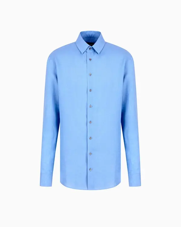 Giorgio Armani Plain Linen Shirt - Light Blue