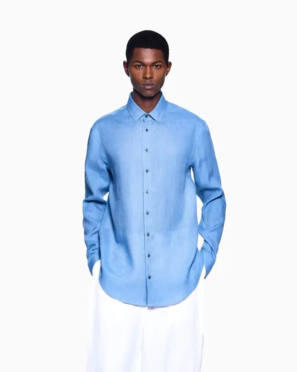 Giorgio Armani Plain Linen Shirt - Light Blue