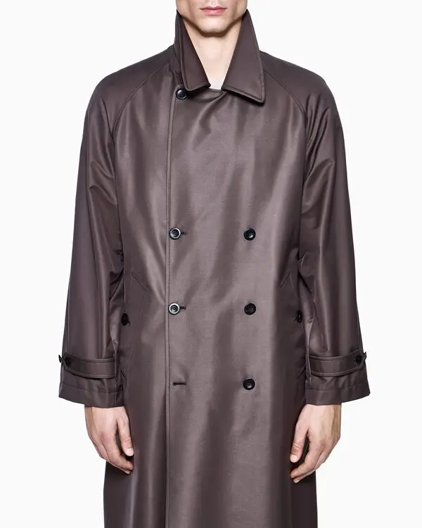 Giorgio Armani Silk-blend Twill Trench Coat - Brown