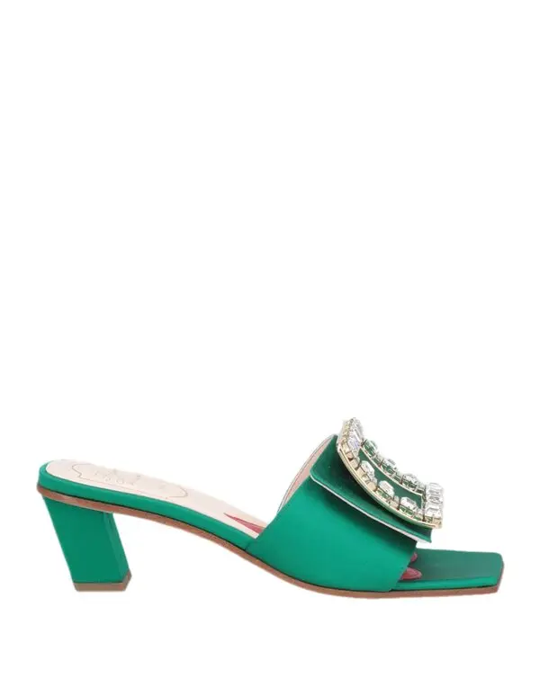 ROGER VIVIER Embellished Textile Fiber Slide Sandals
