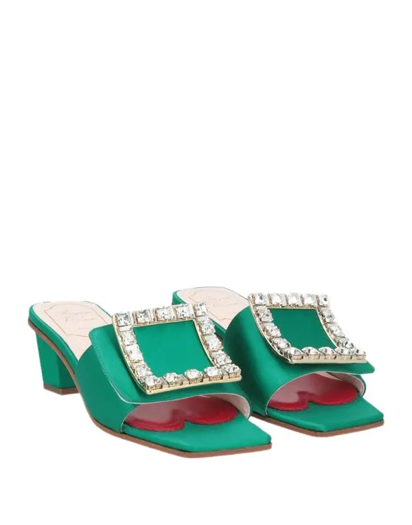 ROGER VIVIER Embellished Textile Fiber Slide Sandals