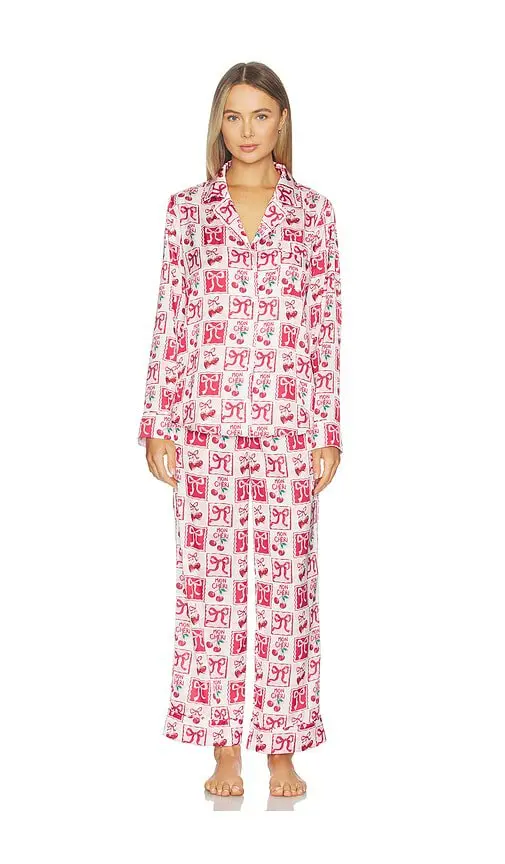 Show Me Your Mumu Classic Pj Set In Red,pink - Mon Cheri Silky