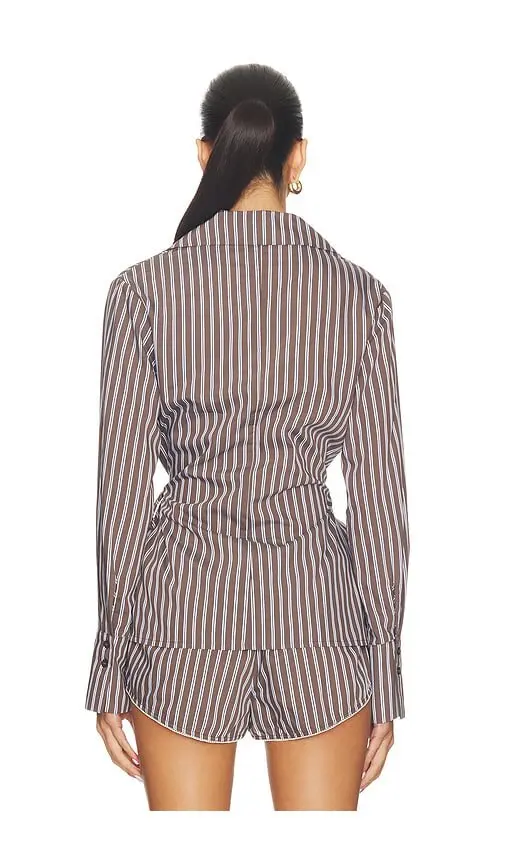 NIA Eliska Shirt Striped Cotton Blend With Asymmetric Side Tie