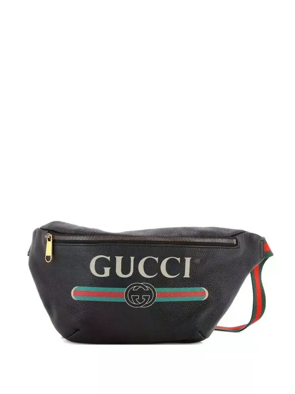 Gucci Logo Printed Leather Belt Bag - Black