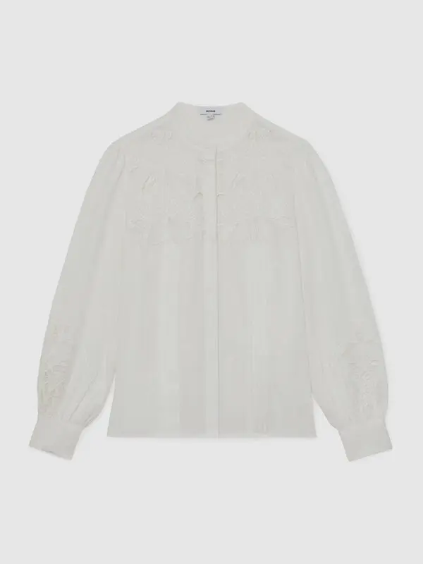 REISS Ida Linen Embroidered Blouse