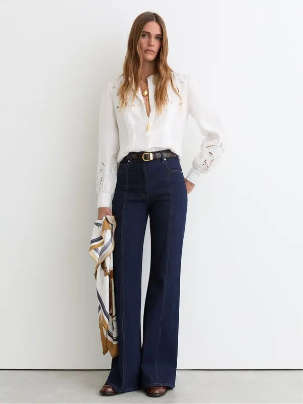 REISS Ida Linen Embroidered Blouse