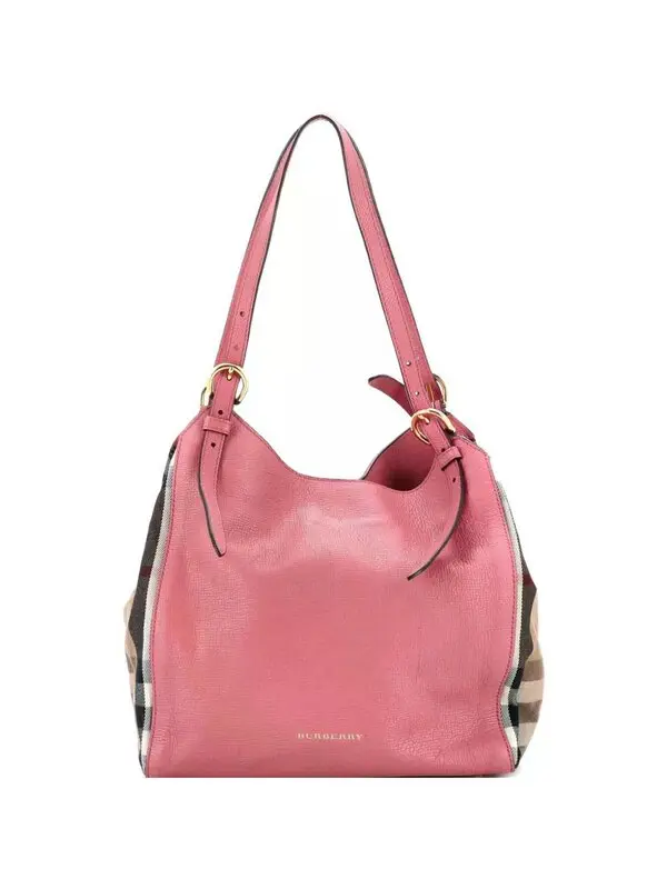 Burberry Canterbury Leather And House Check Canvas Small Tote Bag