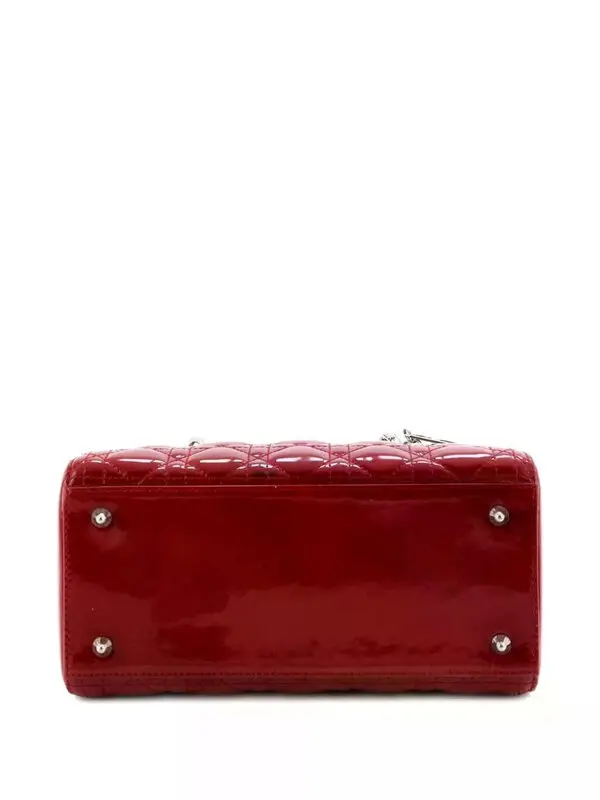 Dior Lady Cannage Quilt Patent Medium Satchel - Red