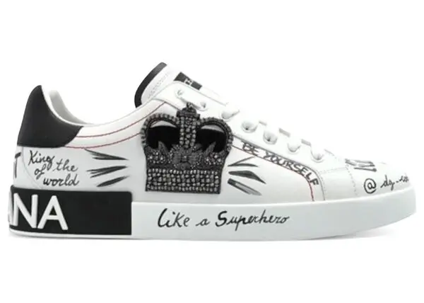 Dolce & Gabbana Portofino Sneaker With Rhinestone Crown - White/black