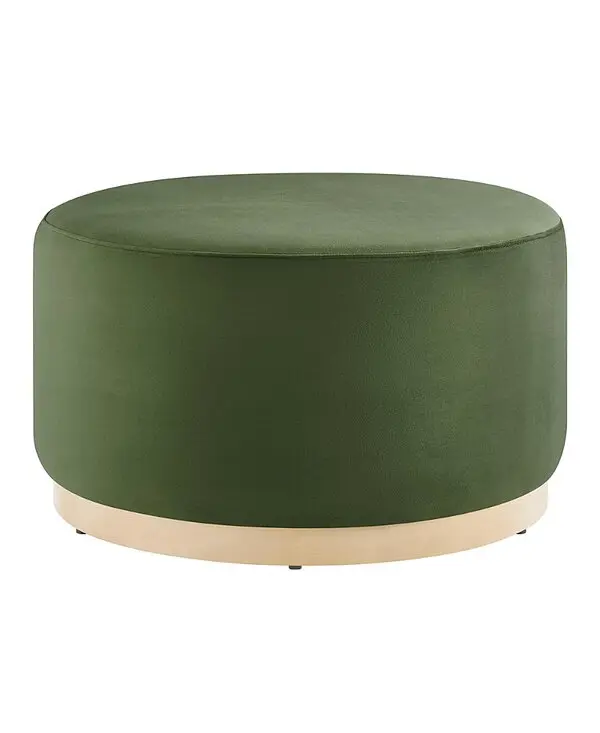 MODWAY Tilden Large 29" Round Performance Velvet Upholstered Ottoman - Moss Green Natural