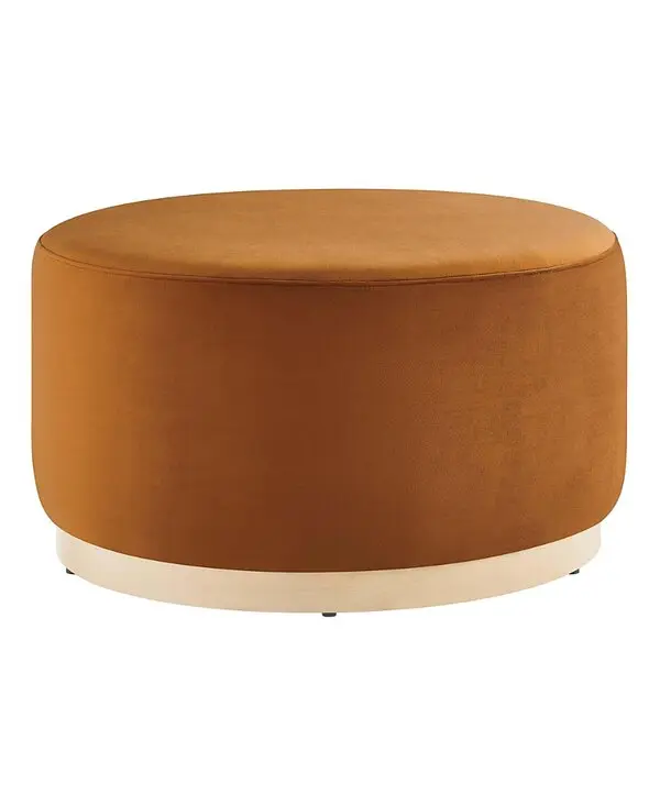 MODWAY Tilden Large 29" Round Performance Velvet Upholstered Ottoman - Rust Natural