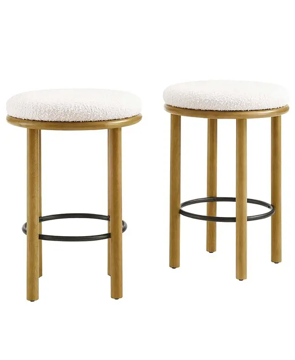 MODWAY Fable Boucle Fabric Counter Stools, Set Of 2 - Oak Ivory