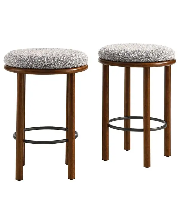 MODWAY Fable Boucle Fabric Counter Stools, Set Of 2 - Walnut / Taupe