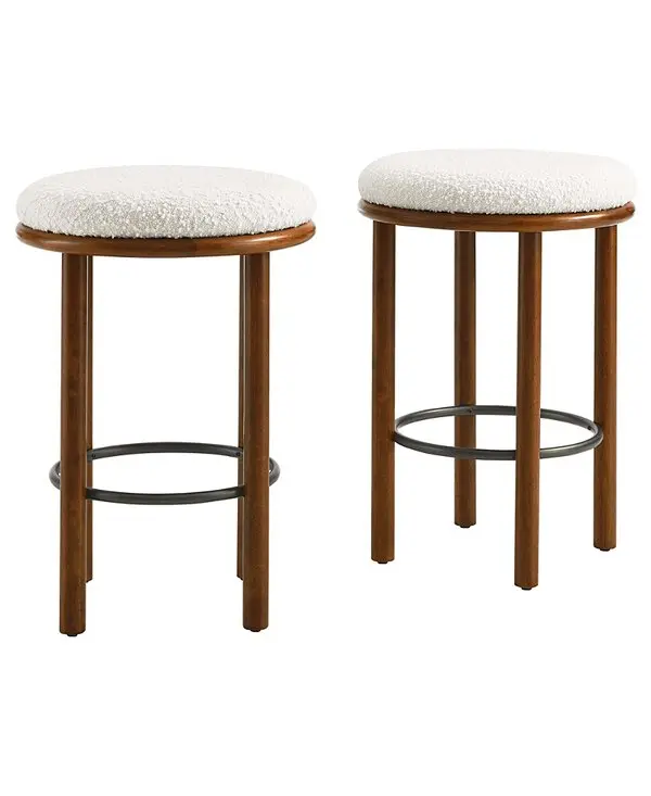 MODWAY Fable Boucle Fabric Counter Stools, Set Of 2 - Walnut Ivory