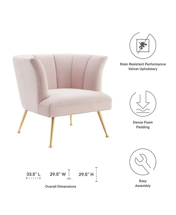MODWAY Veronica Channel Tufted Performance Velvet Armchair - Pink