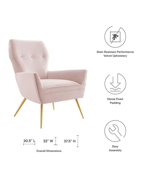 MODWAY Renata Button Tufted Performance Velvet Armchair - Pink