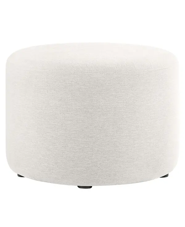 MODWAY Callum Large 23" Round Woven Heathered Fabric Upholstered Ottoman - Heathered Weave Ivory