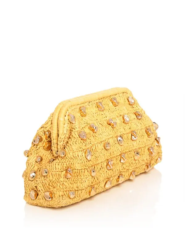 BTB LOS ANGELES Galia Studded Raffia Clutch