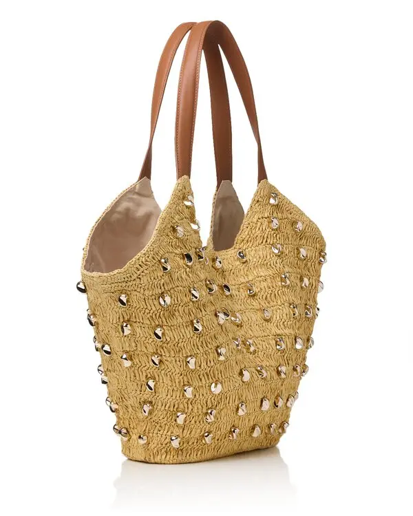 BTB LOS ANGELES Galia Studded Raffia Tote Bag