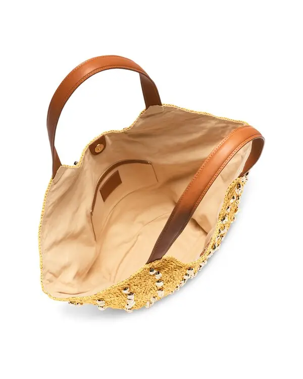 BTB LOS ANGELES Galia Studded Raffia Tote Bag