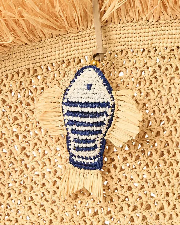 BTB LOS ANGELES Raffia Fish Bag Charm - Navy/white