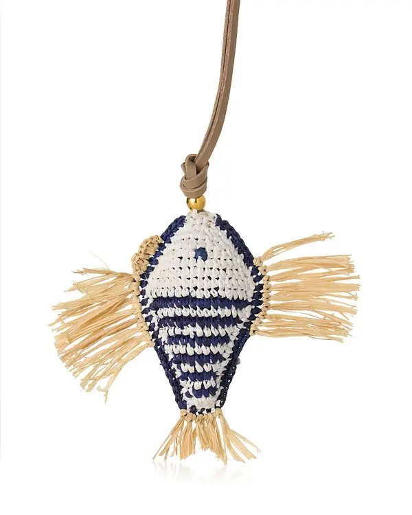 BTB LOS ANGELES Raffia Fish Bag Charm - Navy/white